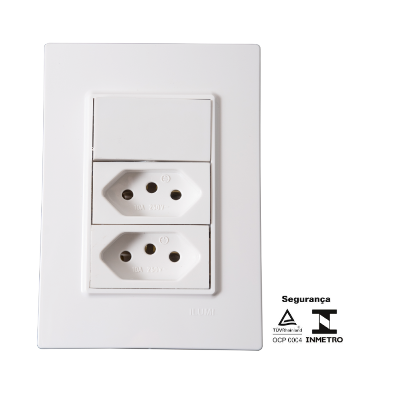Conjunto 4x2 Interruptor Simples + tomada 10A - Ilumi